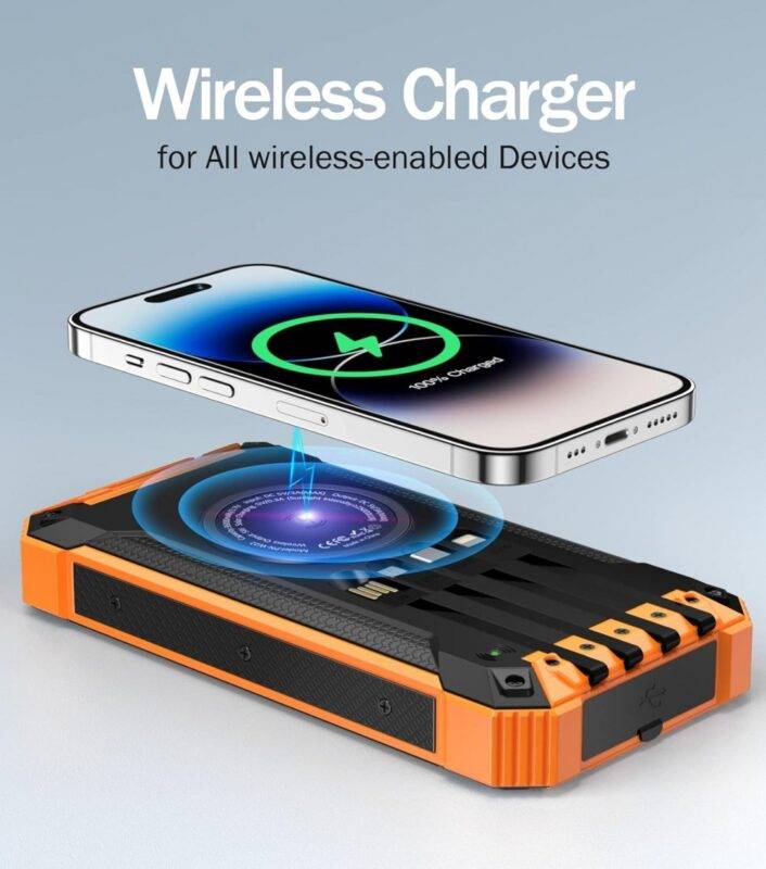 Goodaaa Solar Power Bank Wireless 36000mAh Built-in Cables - Purified NZ