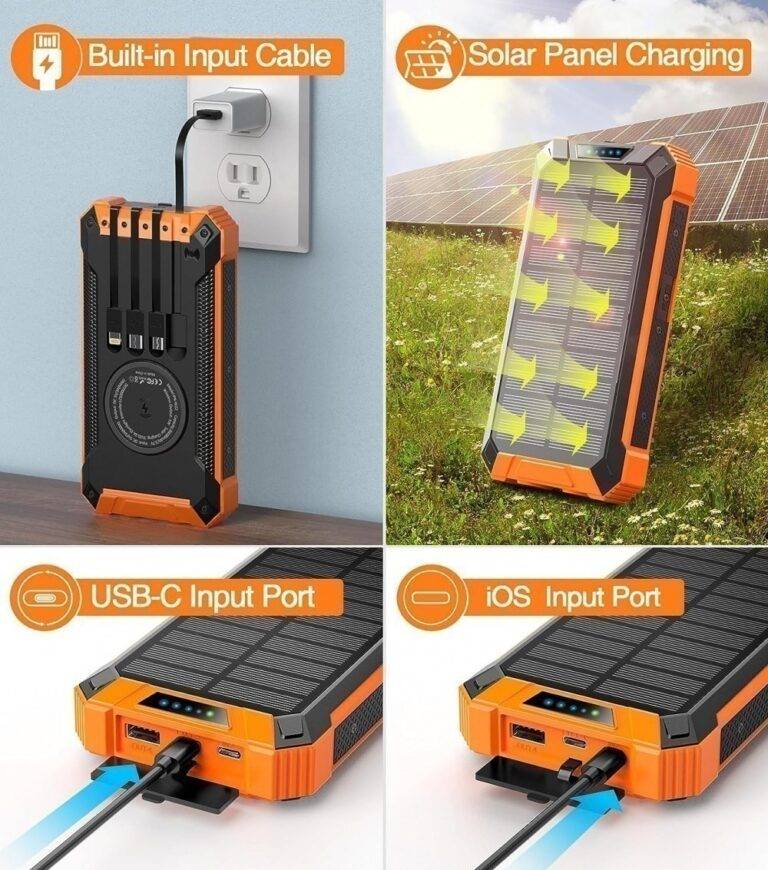 Goodaaa Solar Power Bank Wireless 36000mAh Built-in Cables - Purified NZ