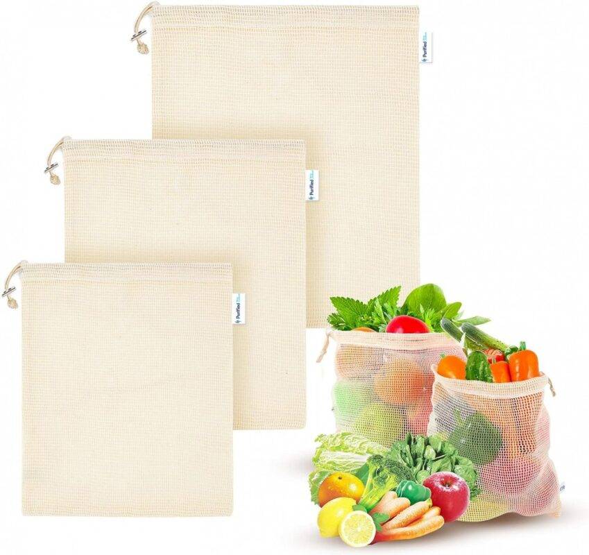 Organic Reusable Fresh Produce Cotton Food Bags - Purified NZ