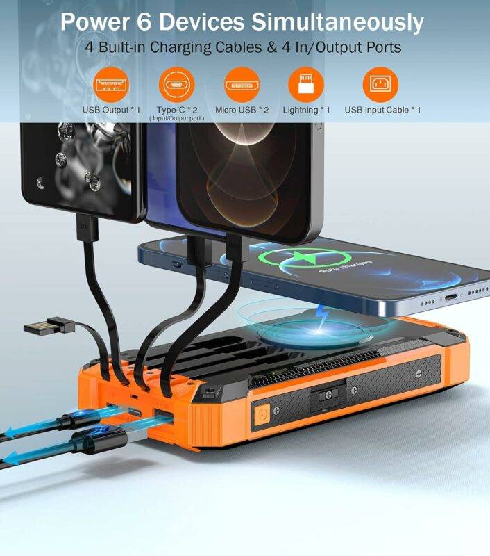 Goodaaa Solar Power Bank Wireless 36000mAh Built-in Cables - Purified NZ